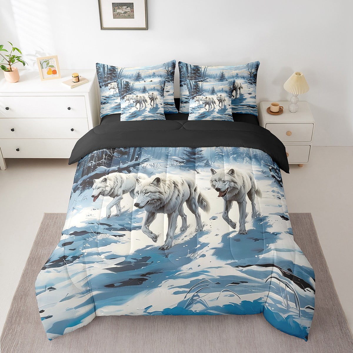 Erosebridal Wolf Bedding King Size for Teens, Winter Snow Bed in a Bag ...