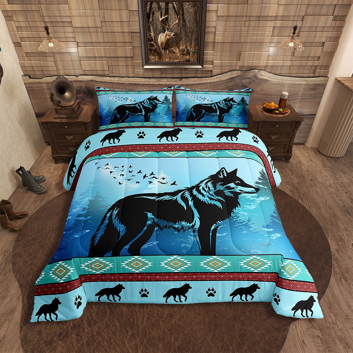 Erosebridal Wolf Bedding Set Twin Size,Bohemian Tribal Animal Comforter ...