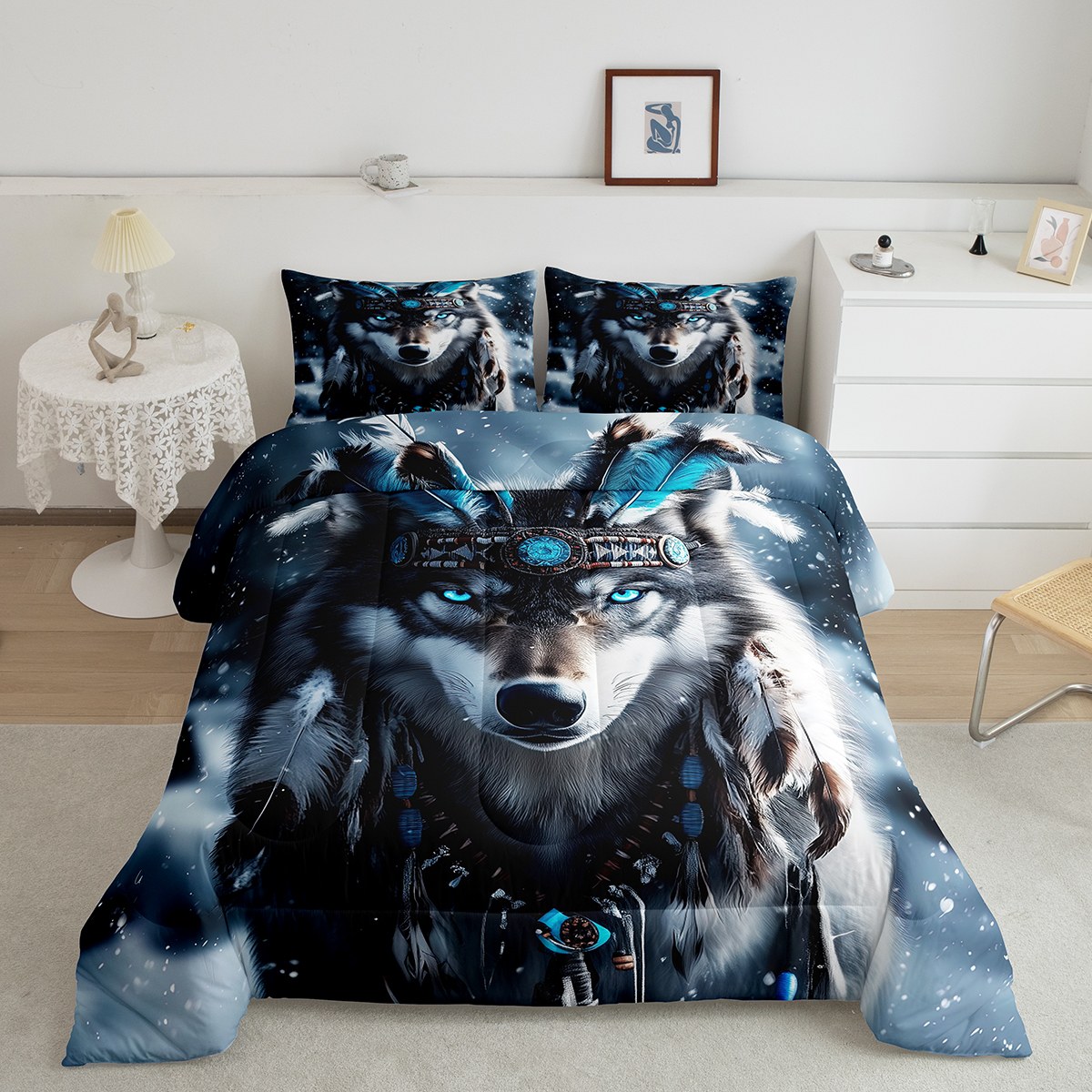 Erosebridal Wolf Comforter Set King Size,Nature Animals Quilt Set 3Pcs ...