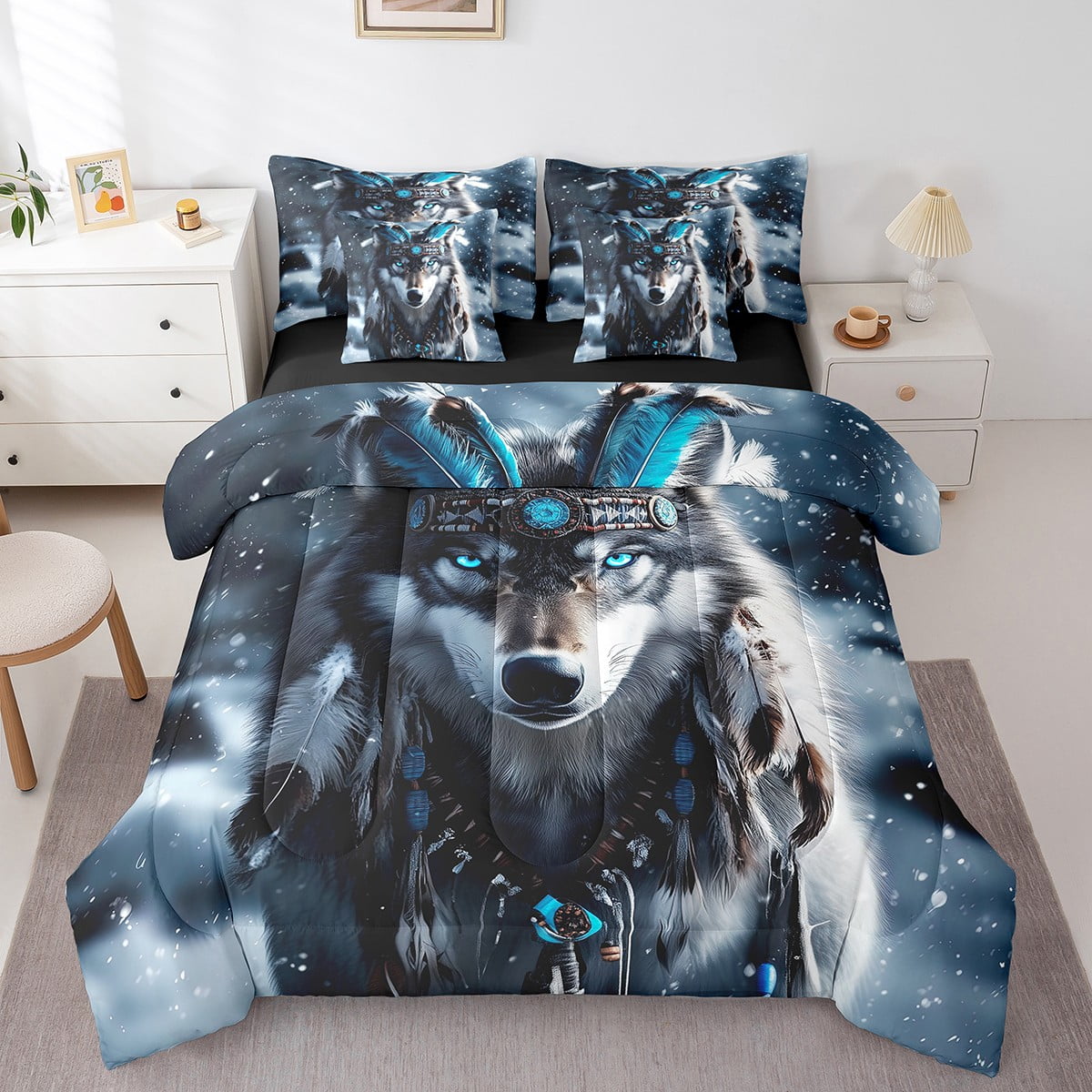 Erosebridal Wolf Comforter Set with Sheets Nature Animals 7 Piece ...