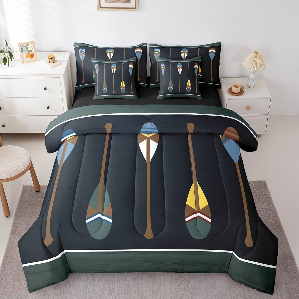 Erosebridal Wooden Paddle Bedding Full Size, Lake House Bed Set, Rustic ...
