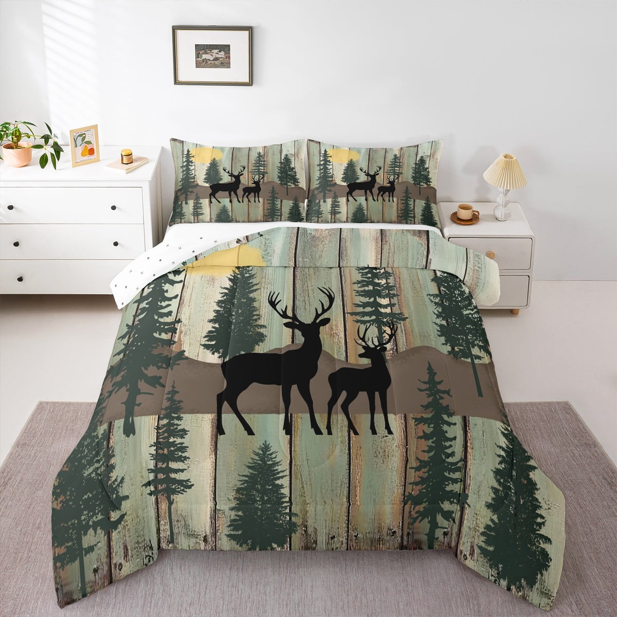 Erosebridal Wooden Plank Bedding Twin Comforter Set, Reindeer Elk ...