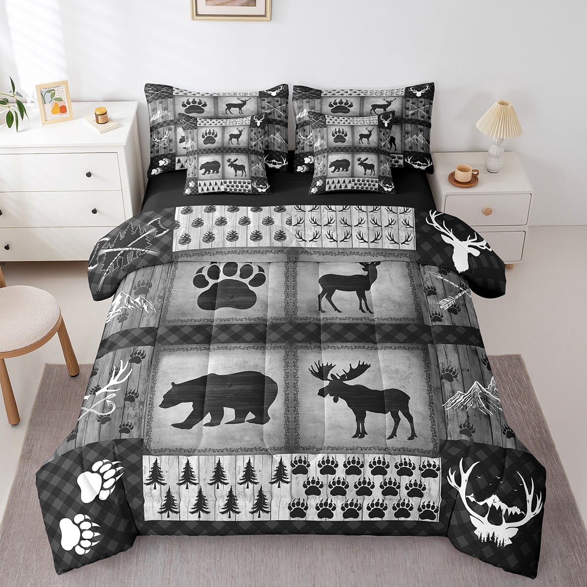 Erosebridal Woodland Animal Bed in a Bag Full Size,Antlers Bear Paw ...