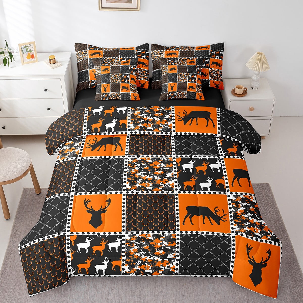 Erosebridal Woodland Animal Deer Bedding Sets Twin Size,Buffalo Plaid ...