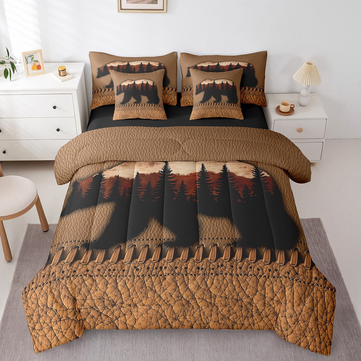 Erosebridal Woodland Bear Bedding Sets Full Size, Jungle Silhouette ...