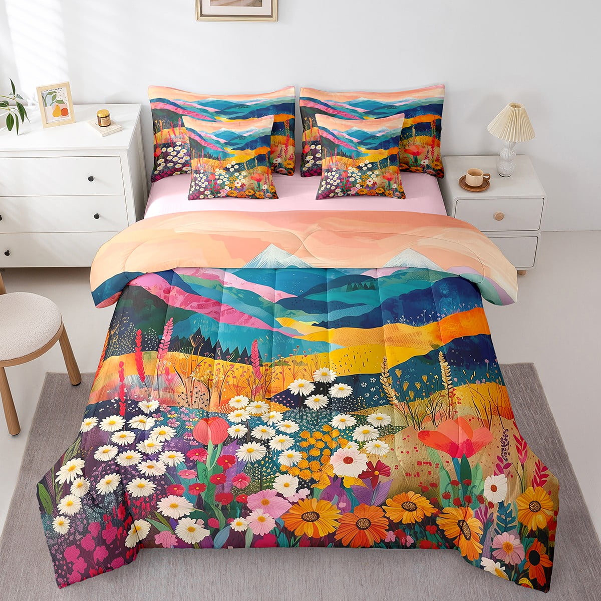 Erosebridal Woodland Flower Bedding Sets Queen Size, Groovy Daisy ...