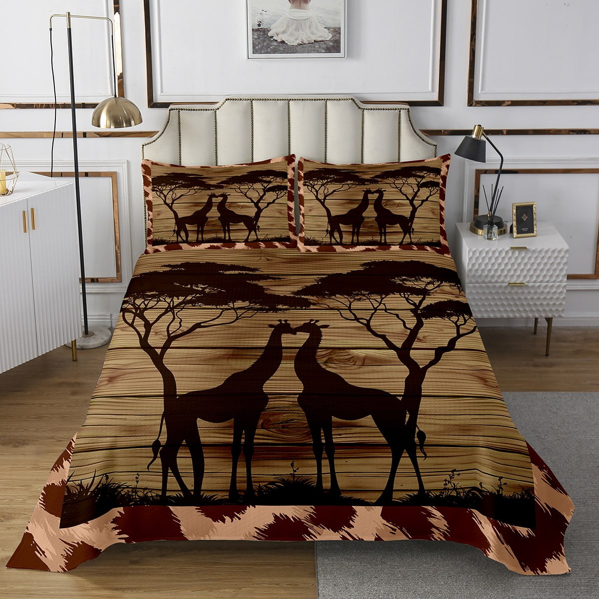 Erosebridal Woodland Giraffe Coverlet Set Queen, Junfle Animal Bedding ...