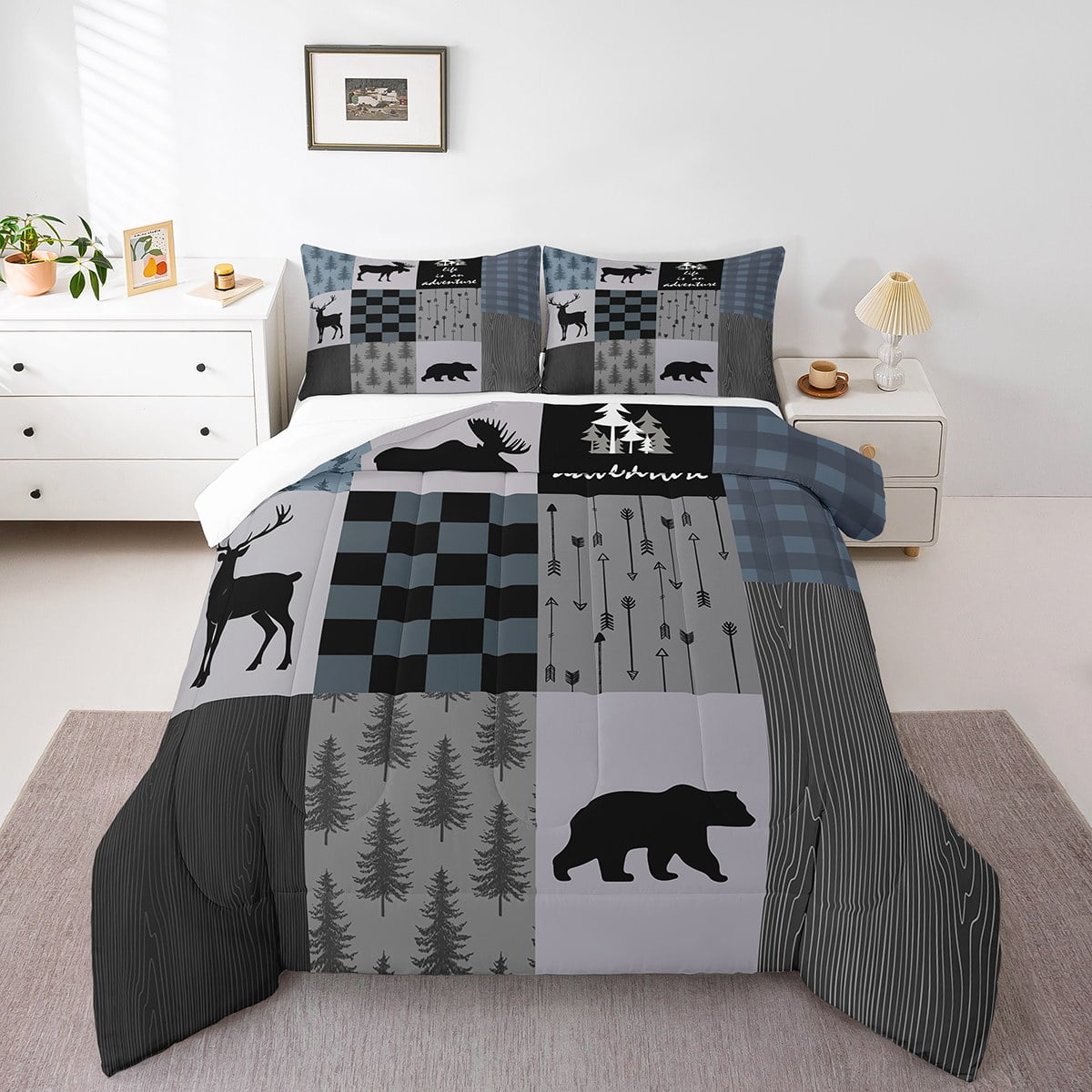 Erosebridal Woodland Wildlife Bear Bedding Twin Comforter Set,Buffalo ...