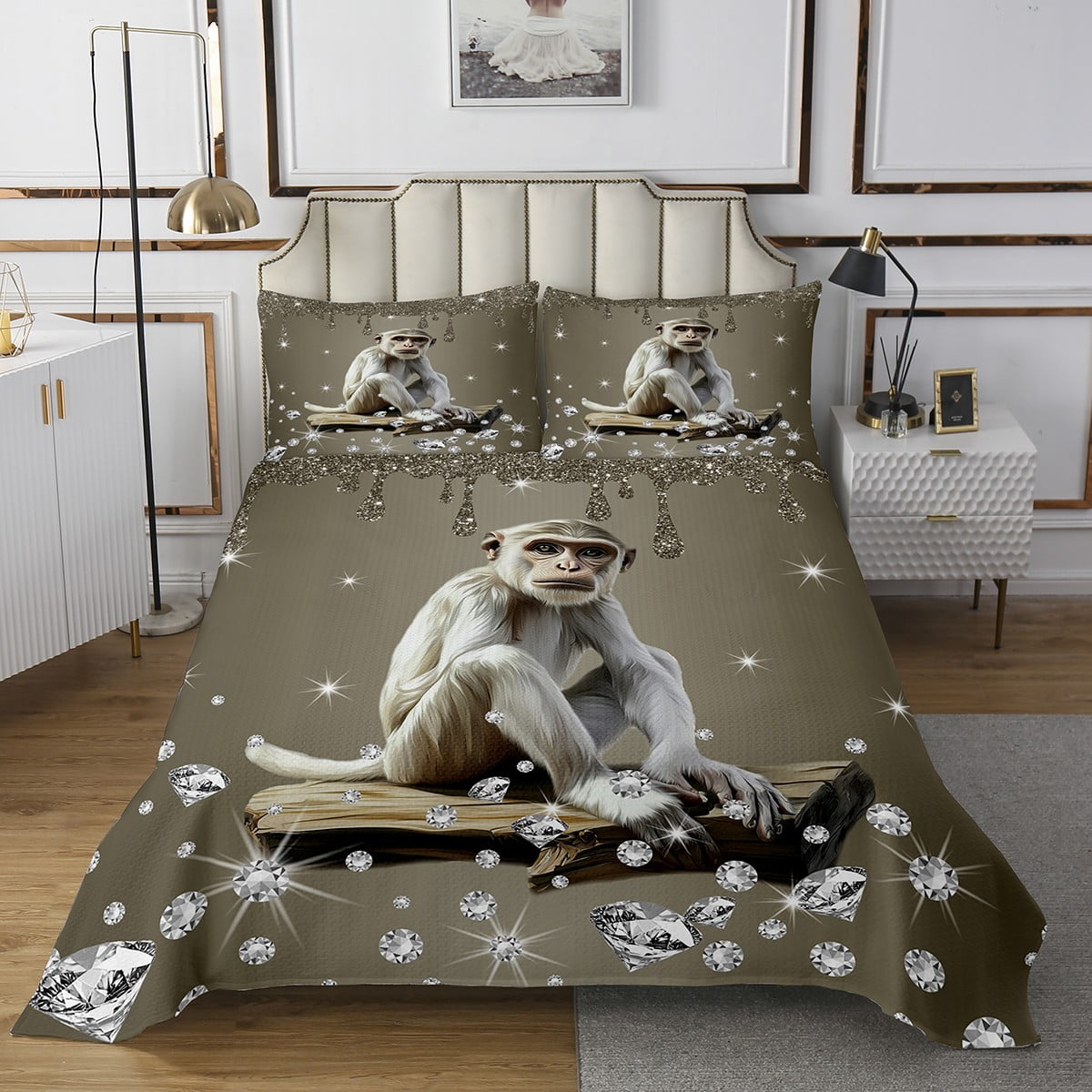 Erosebridal Woodland Wildlife Monkey Coverlet Set King,Crystal Sequin ...