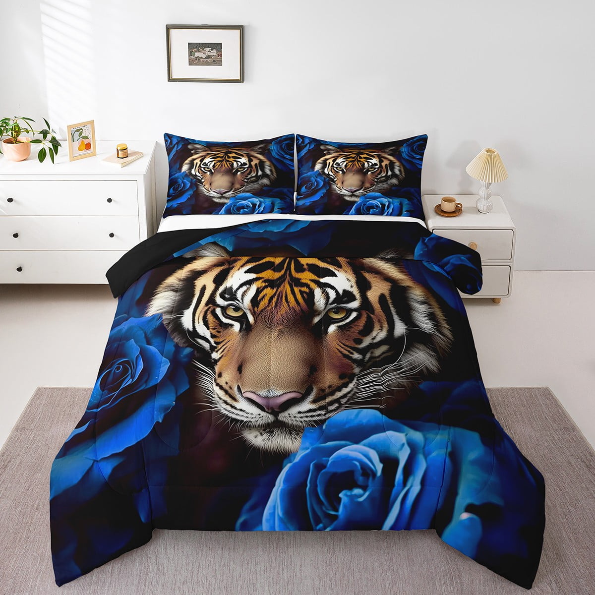 Erosebridal Woodland Wildlife Tiger Comforter Sets Queen Size,Blue ...