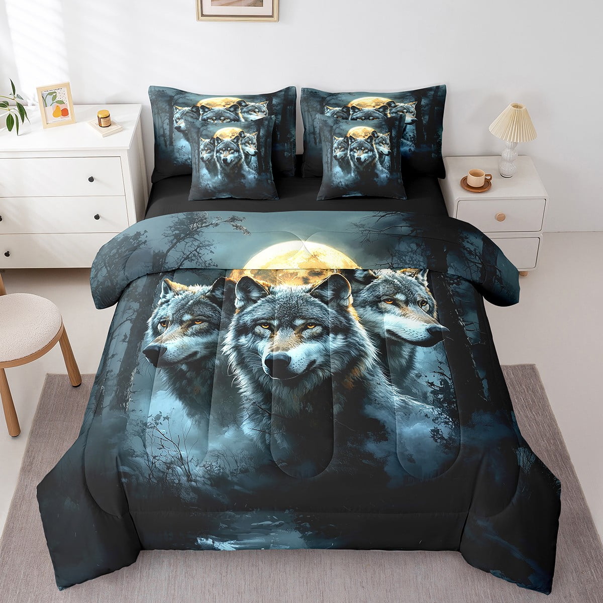 Erosebridal Woodland Wolf Bed in a Bag King size, Jungle Animal Bedding ...