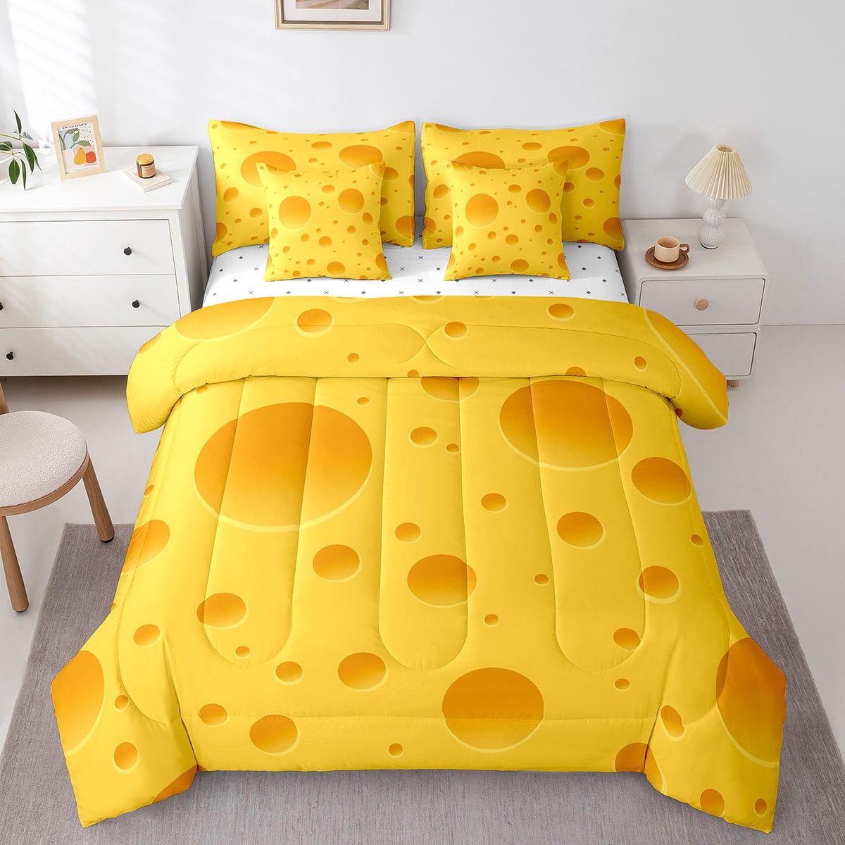 Erosebridal Yellow Cheese Bedding Full Size, Cartoon Food Bedding Sets ...