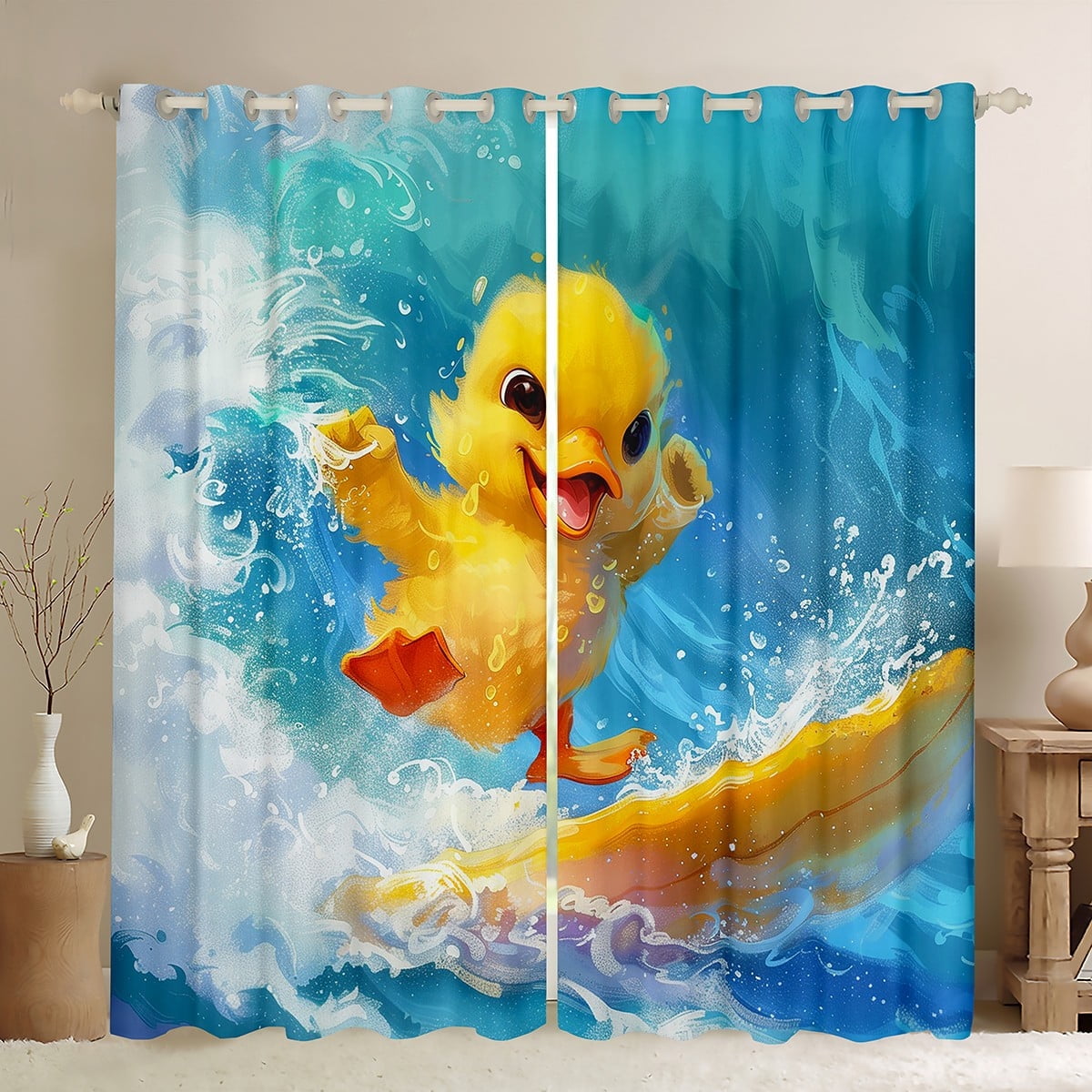 Erosebridal Yellow Duck Curtains for Living Room,Ocean Surfing 30%-50% ...