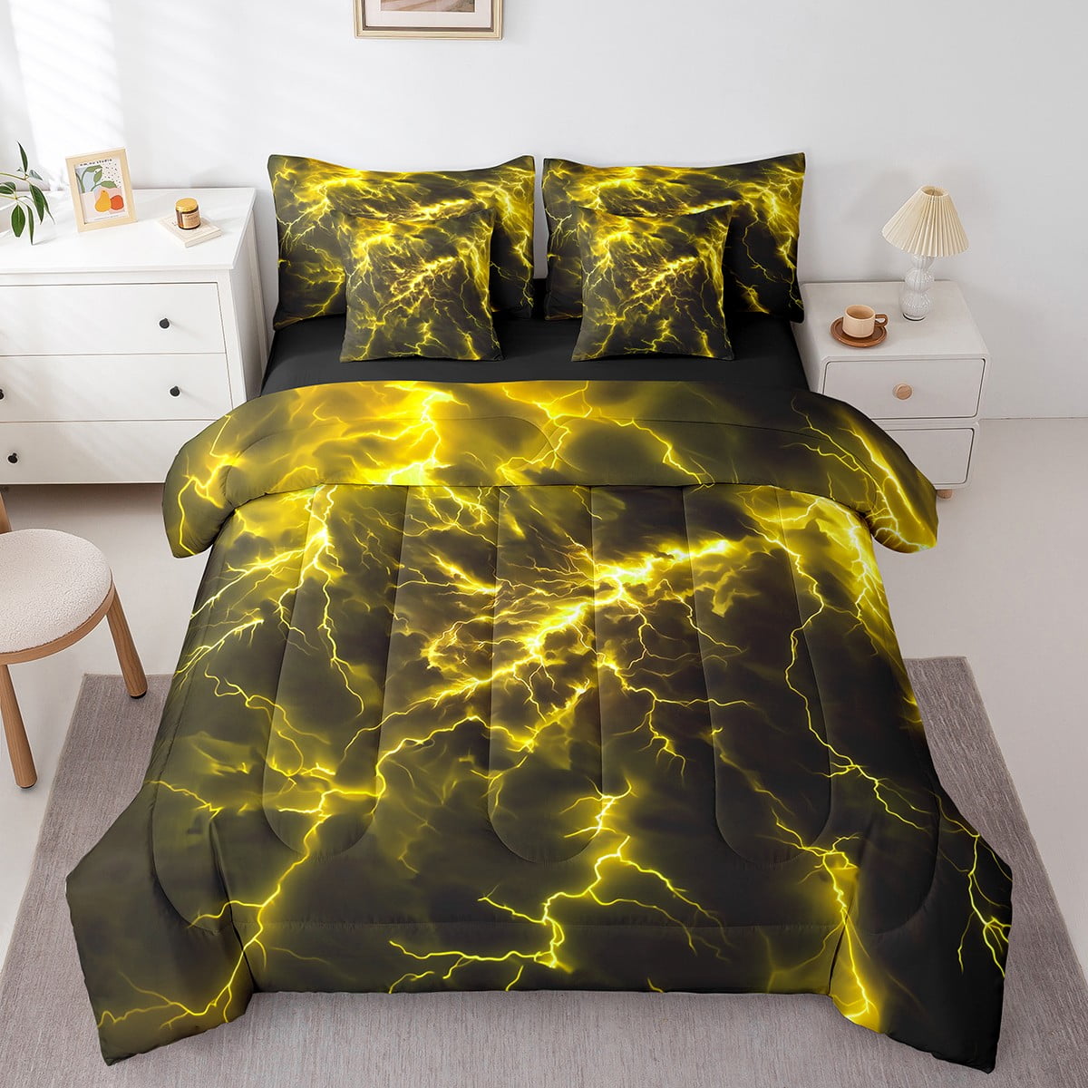 Erosebridal Yellow Lightning Bedding King Size, Nature Thunder Bedding ...