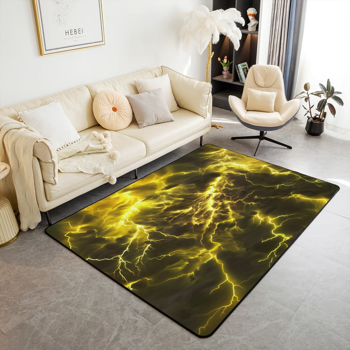 Erosebridal Yellow Lightning Bedroom Carpet 4'11" x 3'3", Nature ...