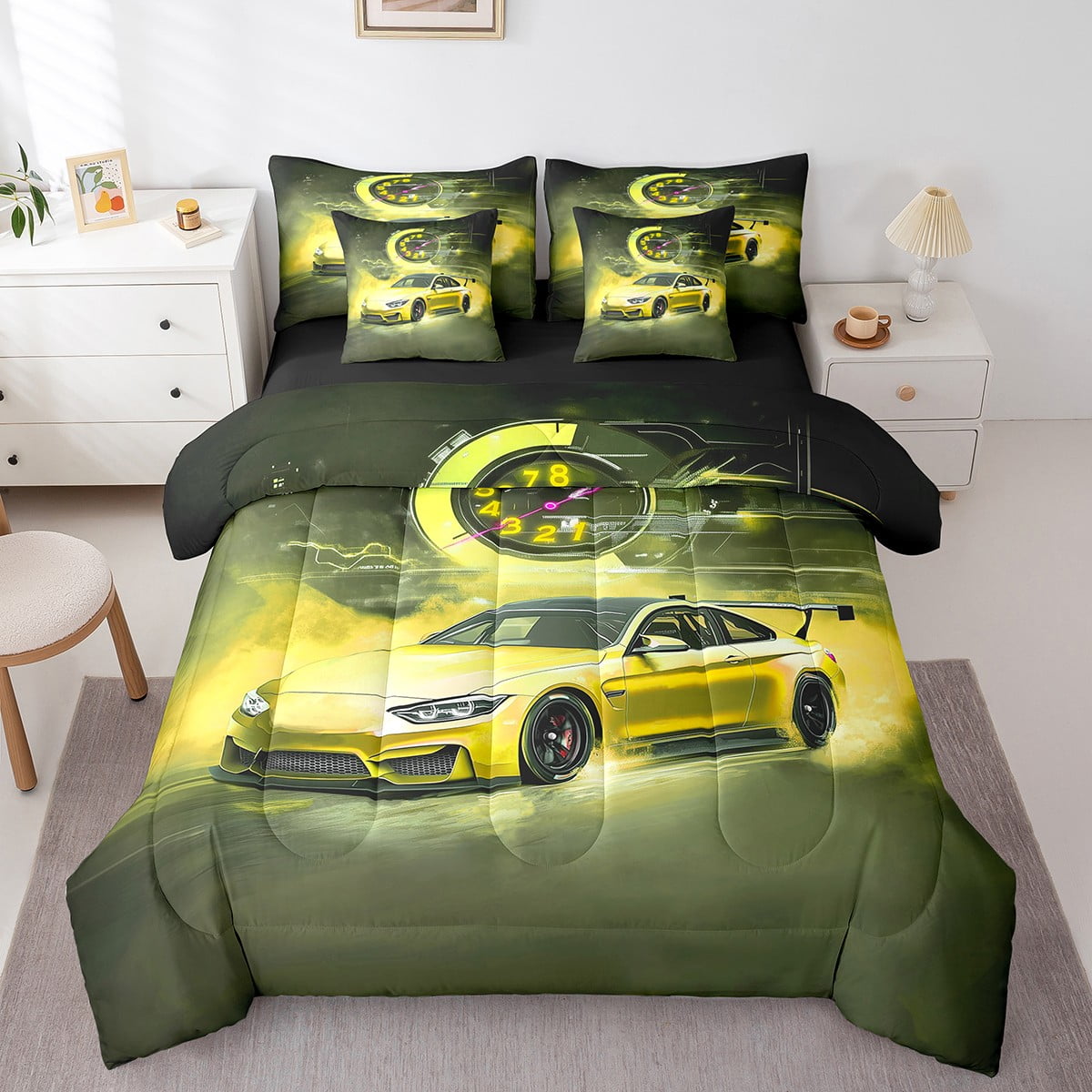 Erosebridal Yellow Speed Race Car Bedding Sets Full Size, Extreme ...
