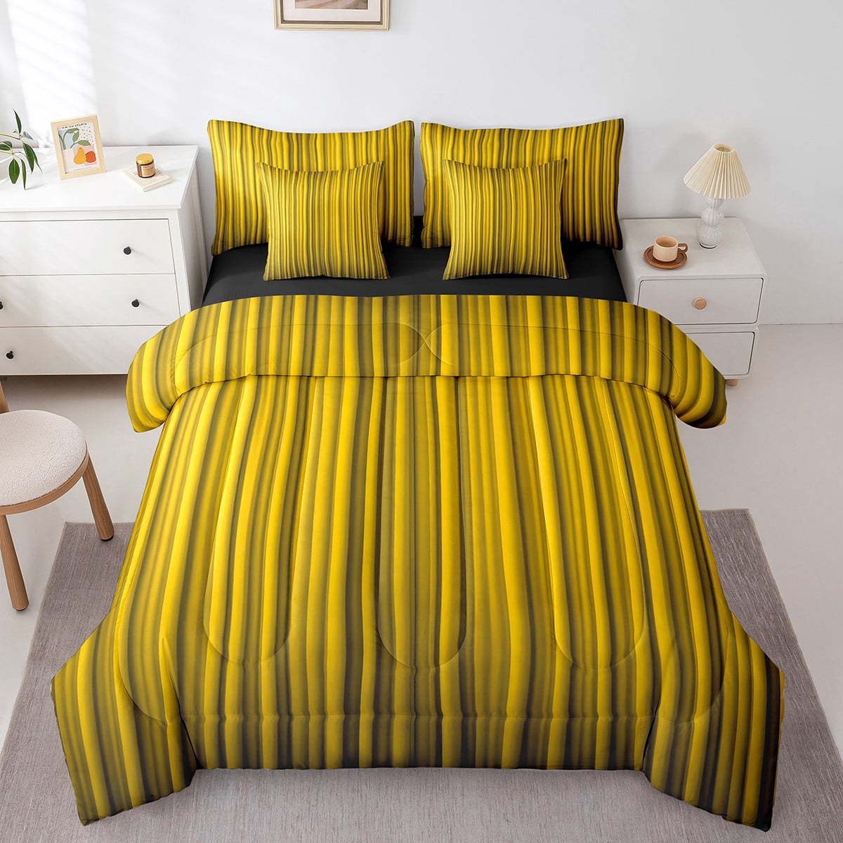 Erosebridal Yellow Stripes Bedding Sets King Size,Retro Geometric ...