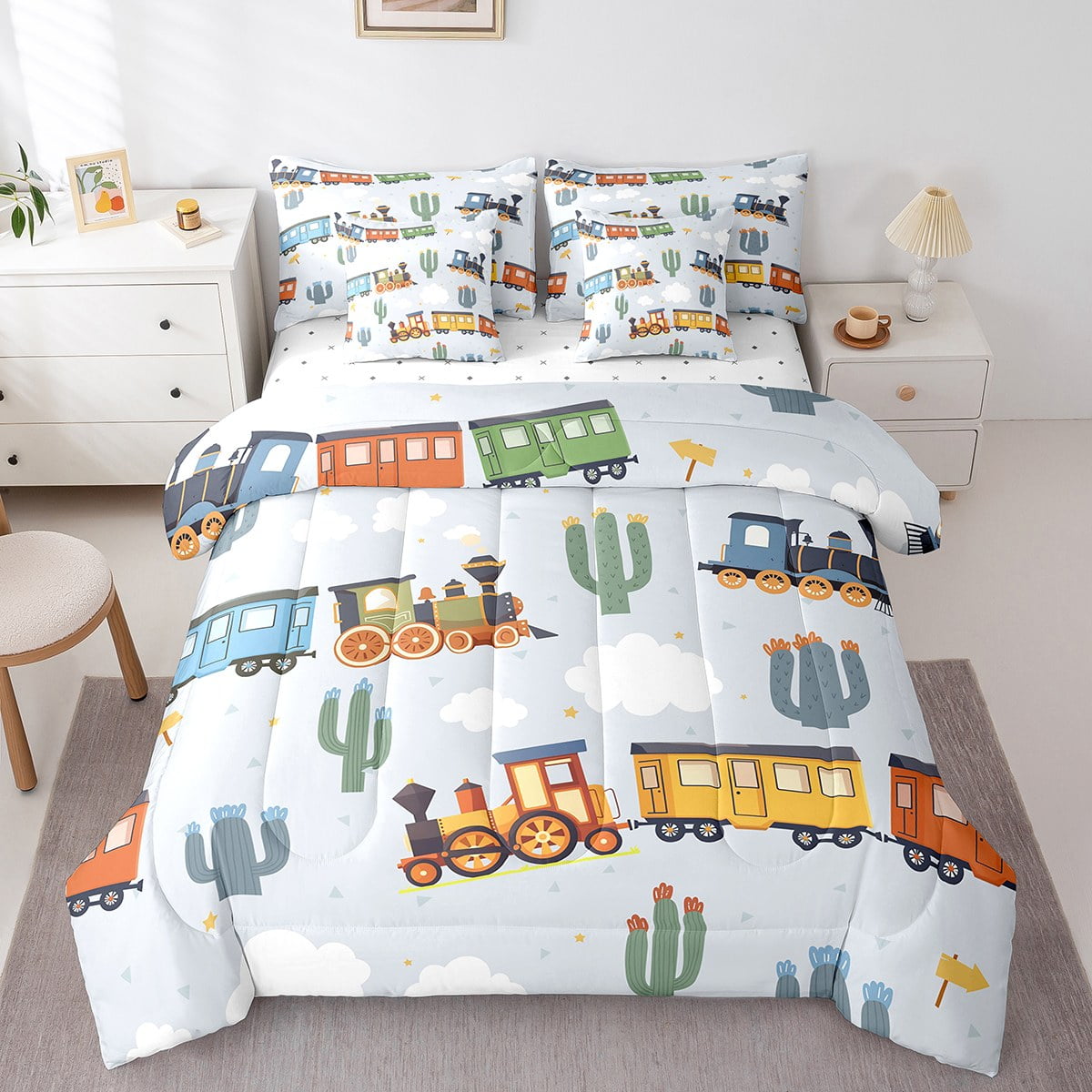 Erosebridal Yellow Truck Bed in a Bag Twin size, Railway Train Bed Set ...