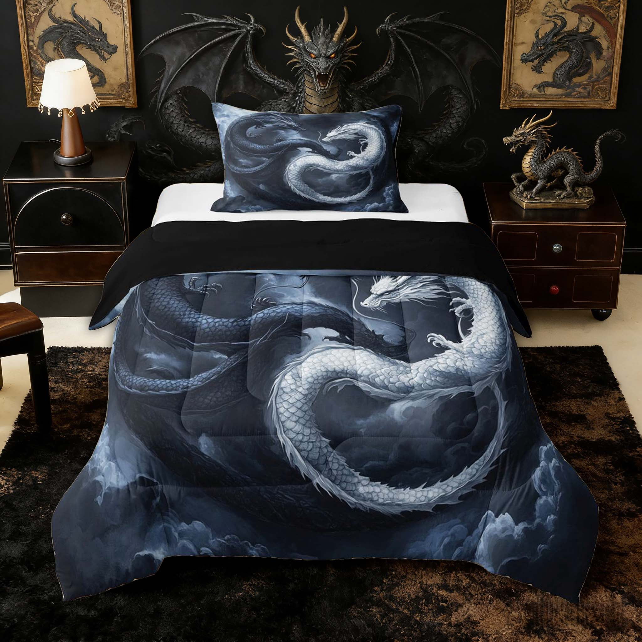 Erosebridal Yin Yang Chinese Dragon Twin Comforter Sets for Men and ...