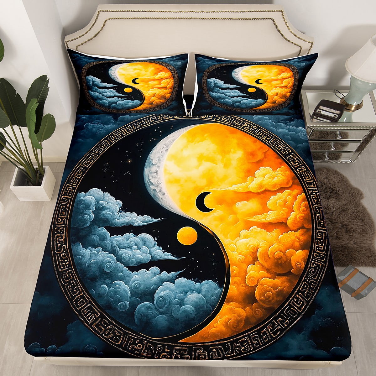 Erosebridal Yin Yang Fitted Sheet Queen Adults,Tai Chi Bagua Pattern ...