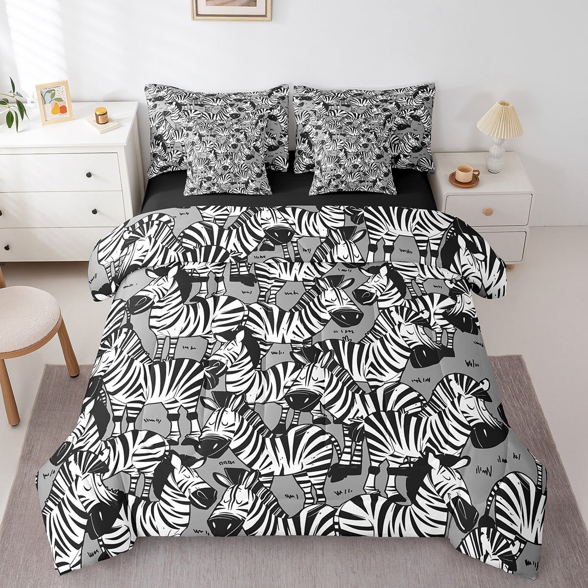 Erosebridal Zebra Bedding Sets Queen Size for Teens, Cartoon Comforter ...