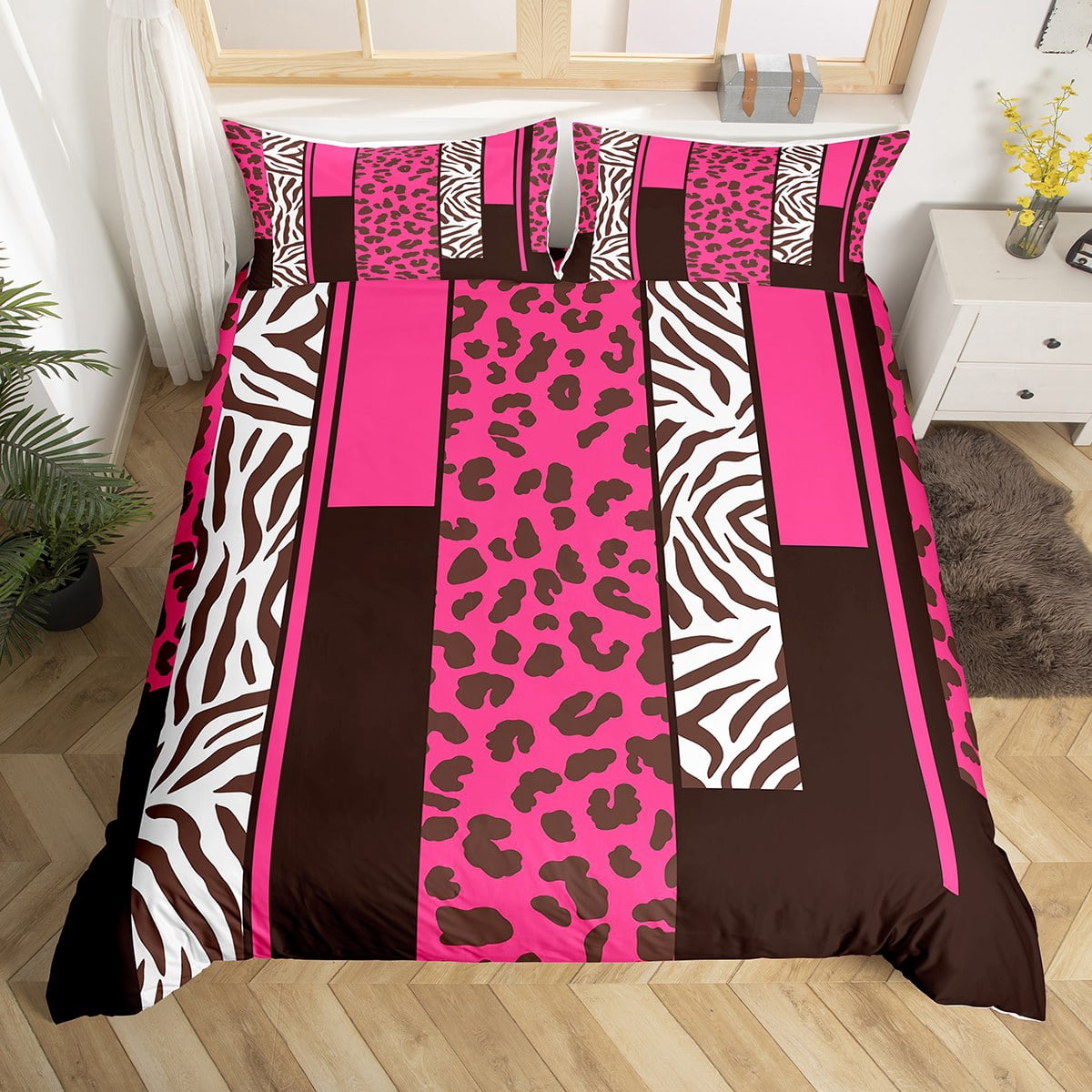 Erosebridal Zebra Leopard Print Duvet Cover Queen, Rectangle Geometric ...