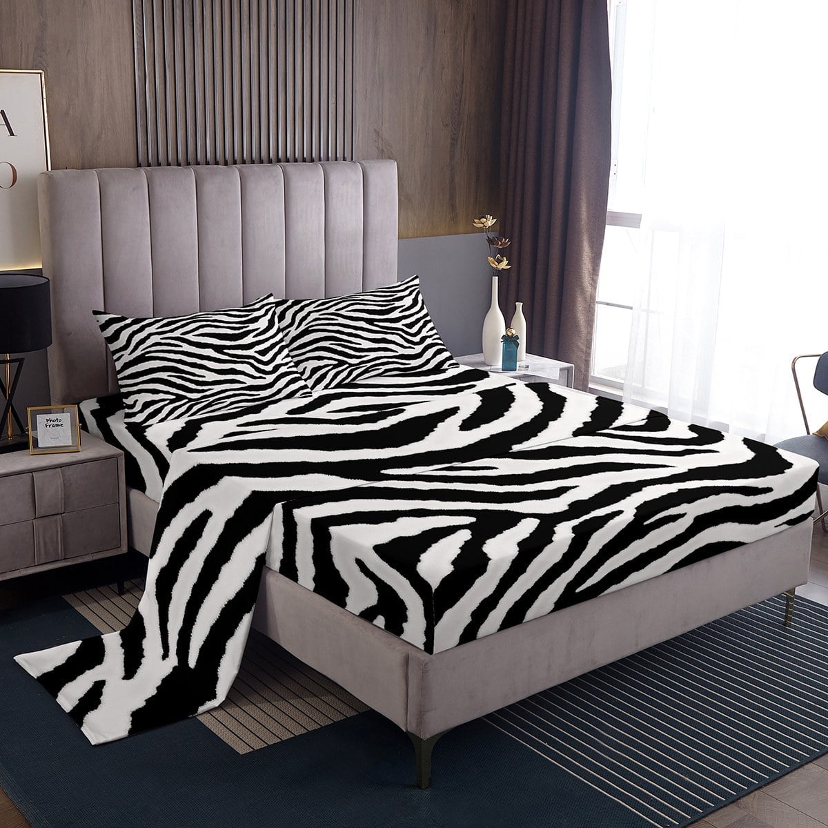 Erosebridal Zebra Print Bed Sheets Set King Size, Farmhouse Animals Bed ...