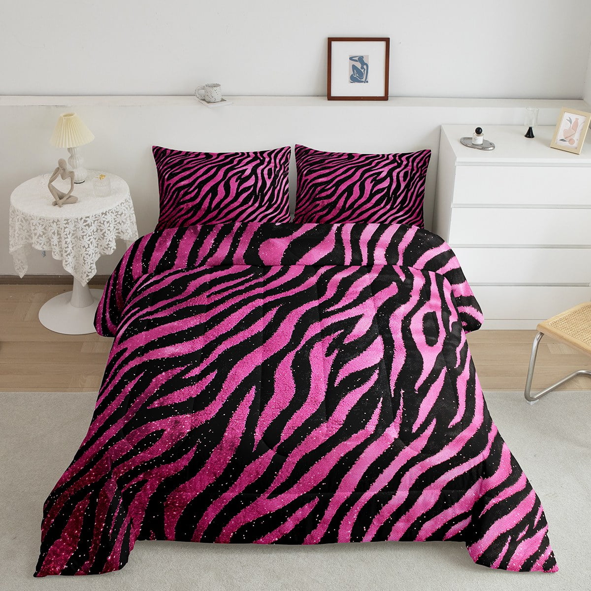 Erosebridal Zebra Print Bedding Sets Queen with Comforter, Hot Pink ...
