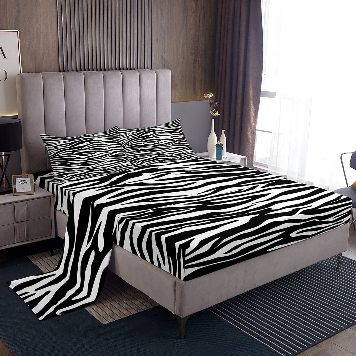 Erosebridal Zebra Print Queen Sheet Set Black and White Sheets, Wild ...