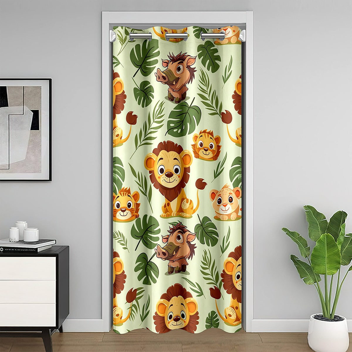 Erosebridal Zoo Animal Door Curtain Panel 34x80, Cartoon Lion Room ...