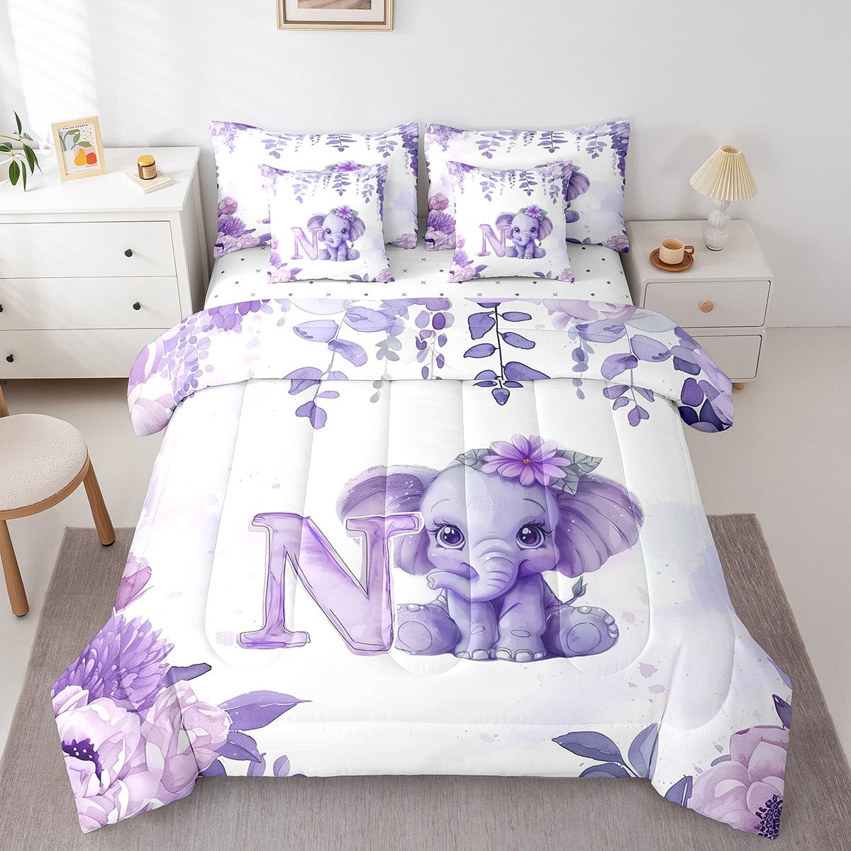Erosebridal Zoo Animal Elephant Bed in a Bag Twin Size,Letter N Bed Set ...