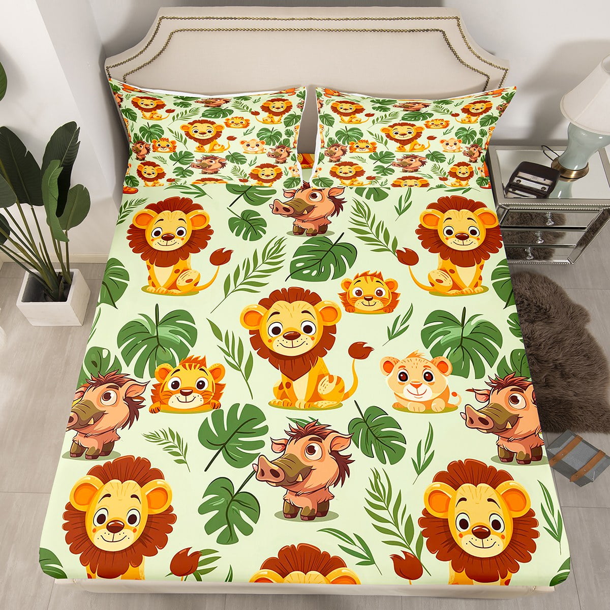 Erosebridal Zoo Animal Fitted Sheet Full, Cartoon Lion Fitted Sheet Set ...