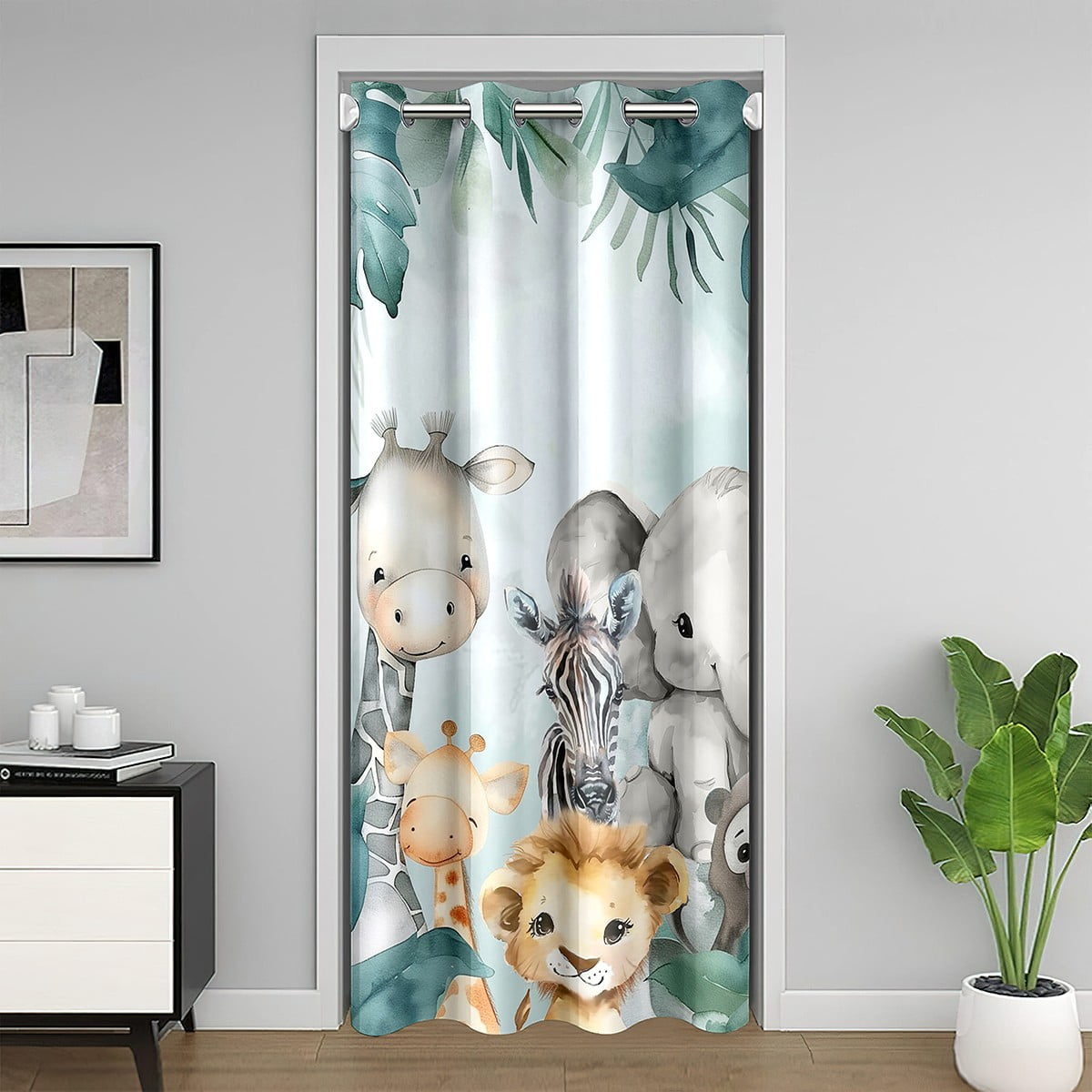 Erosebridal Zoo Animals Door Curtain Panel 34x80, Lion Giraffe Panda ...