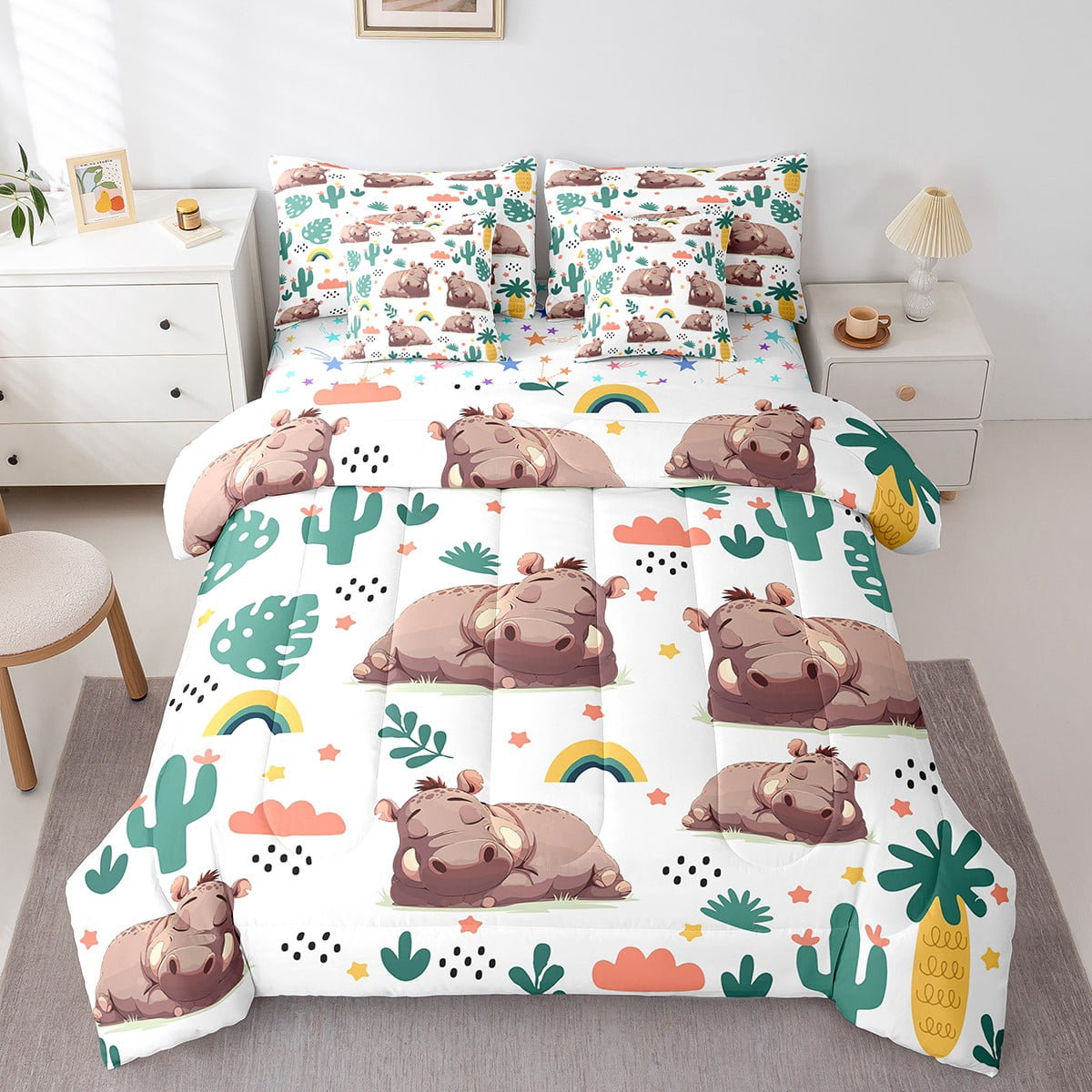 Erosebridal Zoo Rhino Bed in a Bag Queen Size, Tropical Palm Tree ...