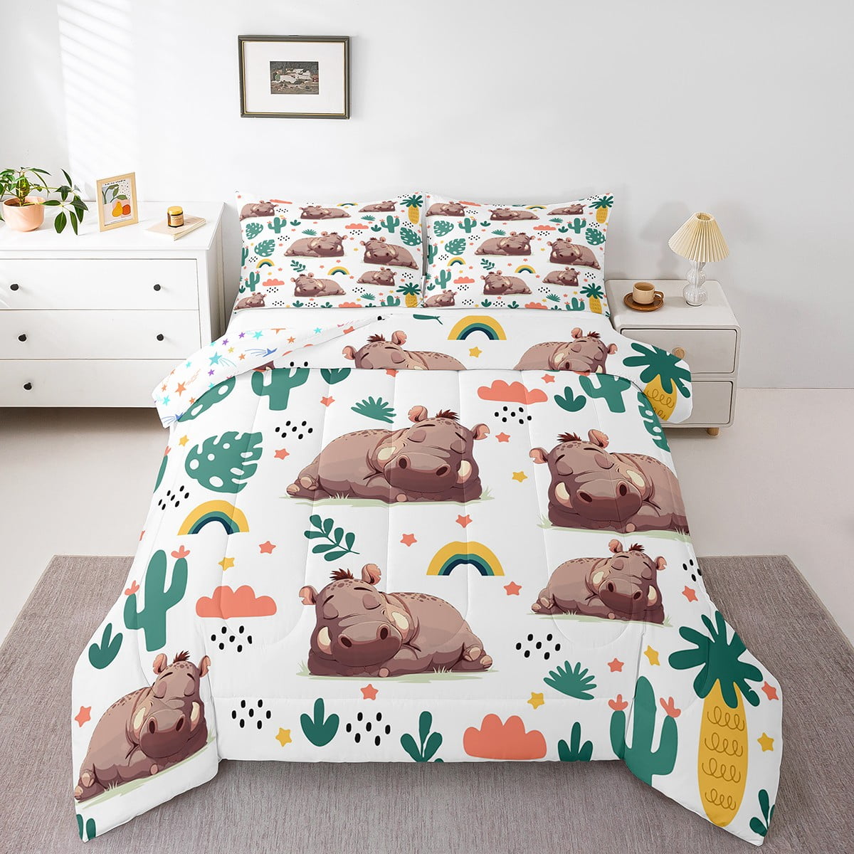 Erosebridal Zoo Rhino Bedding Sets with Comforter, Tropical Palm Tree ...