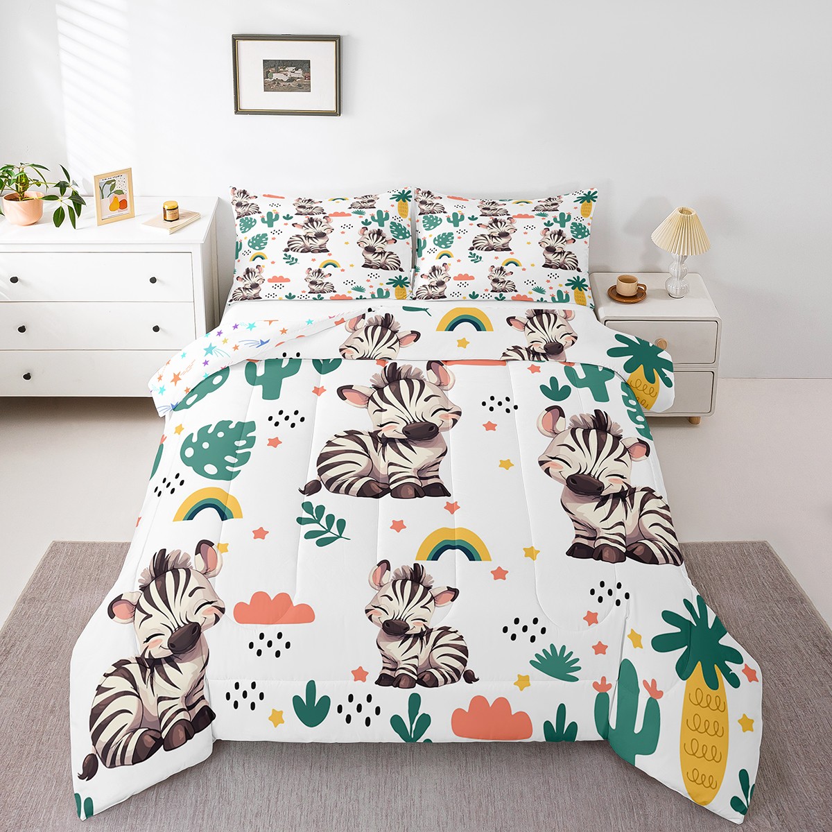 Erosebridal Zoo Zebra Comforter Sets Full Size, Tropical Palm Tree ...