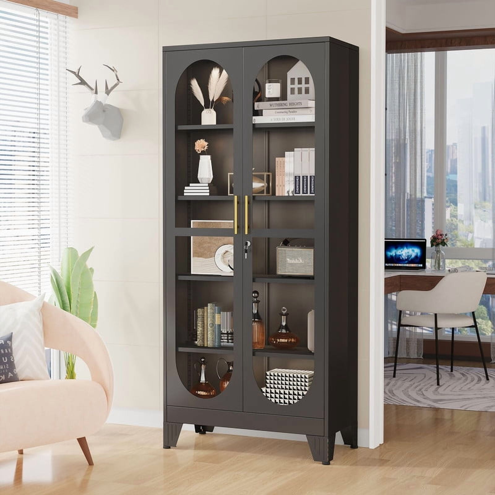 Erosoei 70.87"H Metal Display Storage Cabinet with Glass Doors and ...