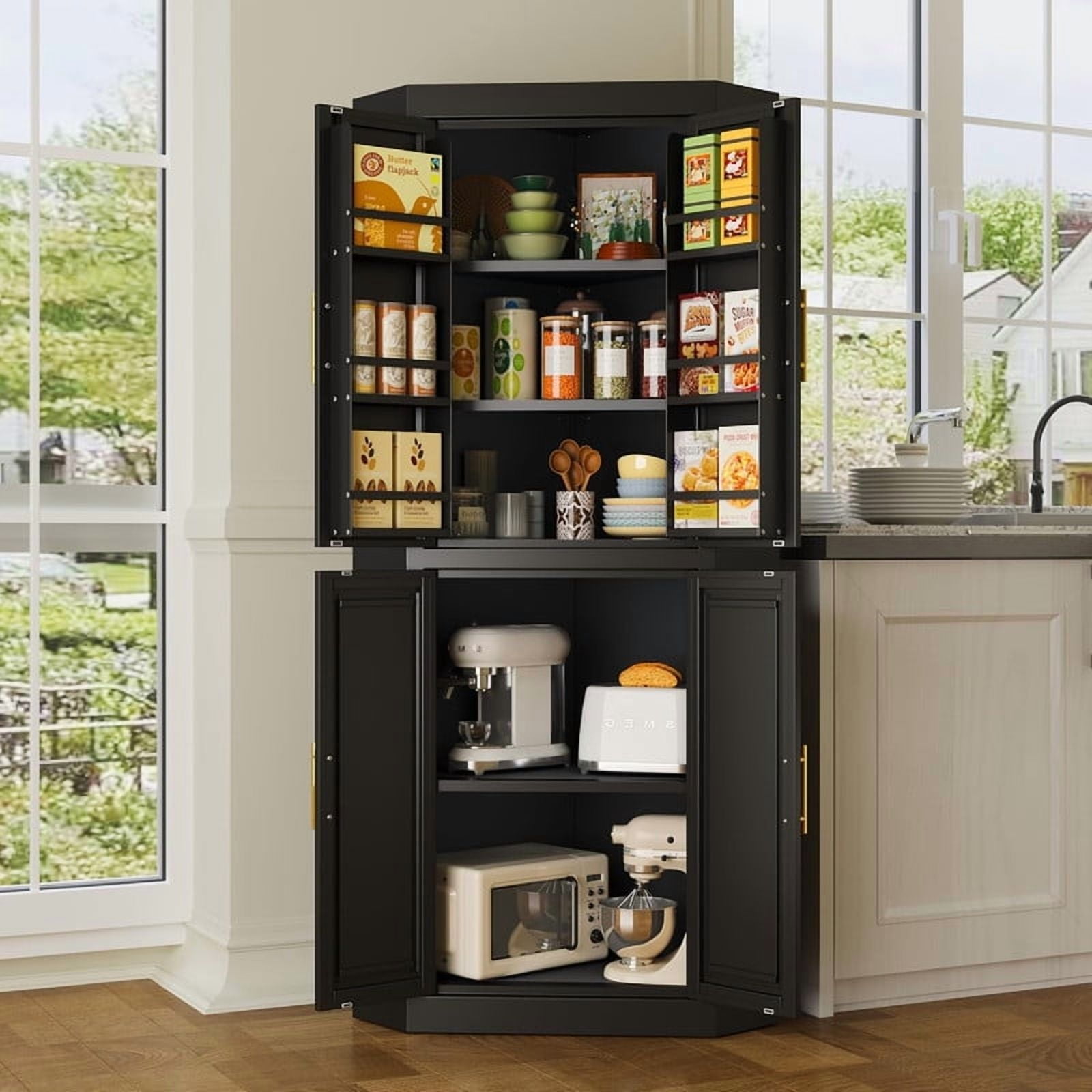 Erosoei Metal Corner Storage Cabinet with 4 Doors and 3 Shelves for ...