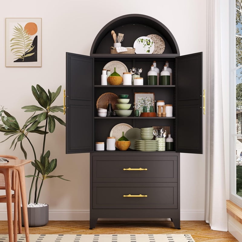 Erosoei Modern Metal Kitchen Pantry Storage Cabinet, Arched Pantry ...