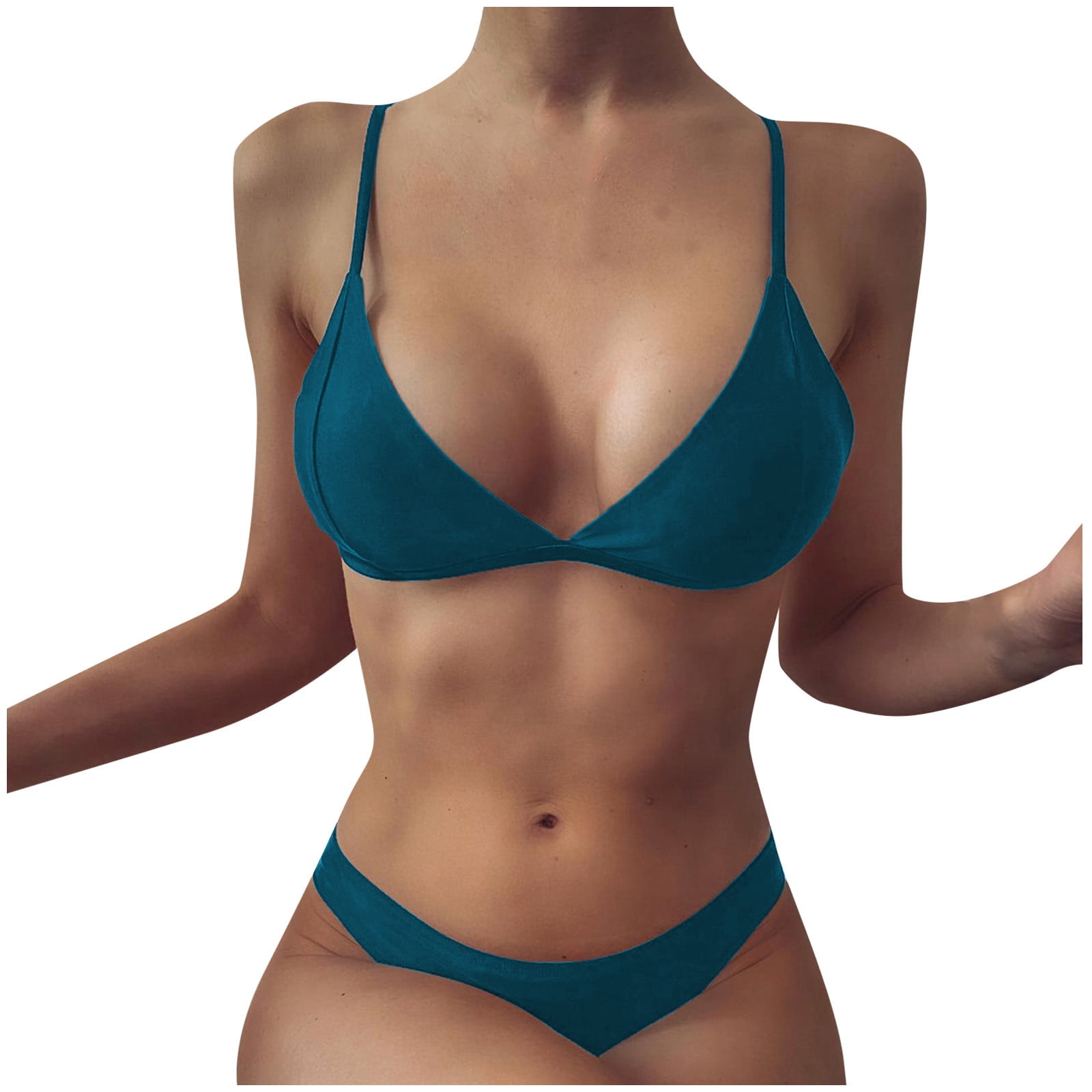 Ersazi Cute Swimsuit For Women Solid Two Piece Bikini Push Up Pad
