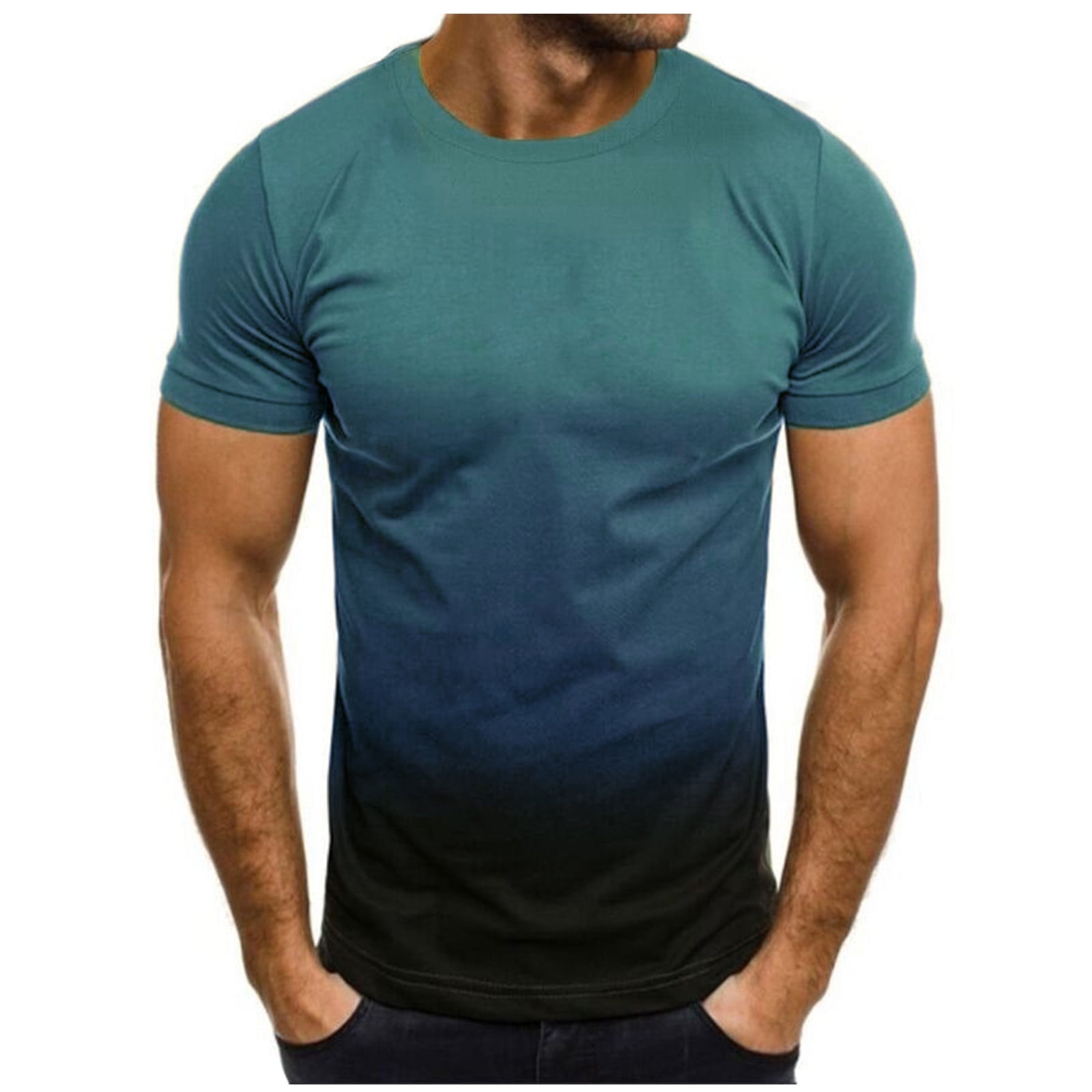 Ersazi Mens Slim T-Shirt Contrast Color Tee Gradient Short-Sleeve ...