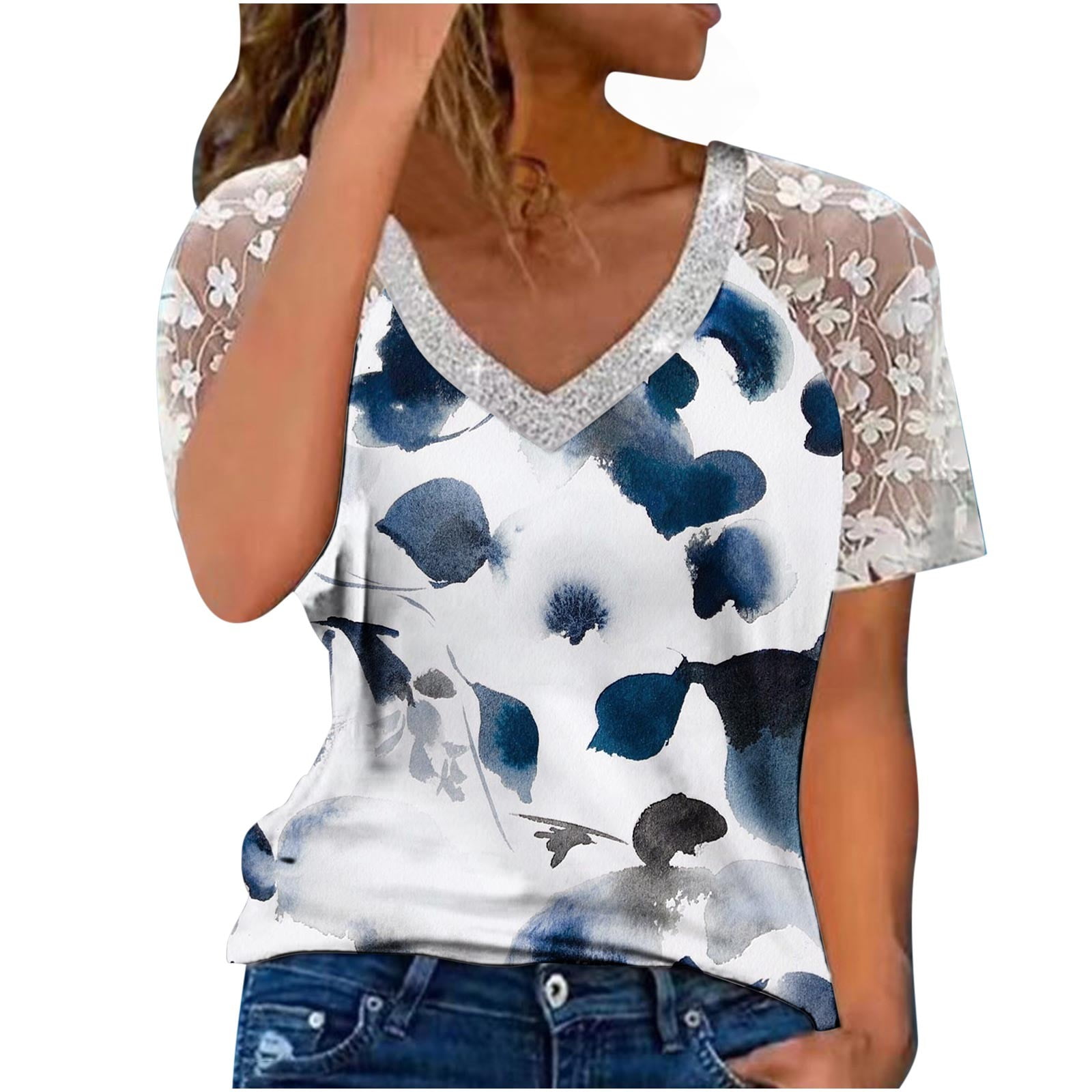 Ersazi Plus Size Tops Women Fashion Summer cute Fold Printed Regular ...