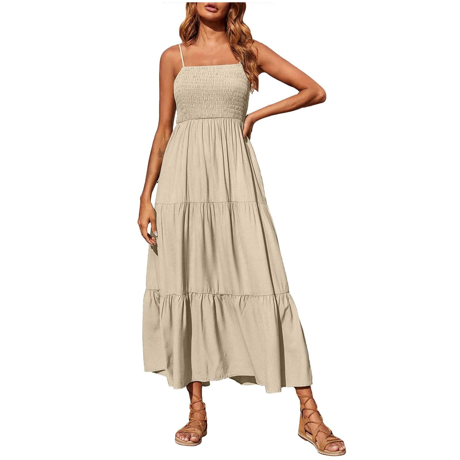 Ersazi Silk Skirts for Women Bohemian Spaghetti Strap Smocked Tiered ...