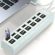 Plugable USB Hub, 10 Port - USB 2.0 with 20W Power Adapter and Two Flip ...