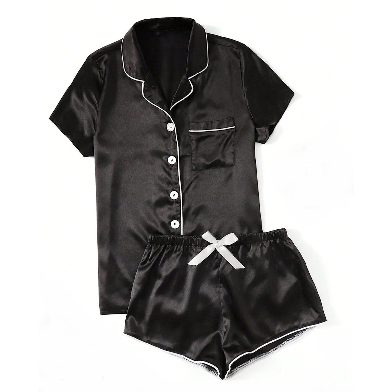 Ersazi Women'S Satin Casual Home Button Pajama Set Button Down Pajamas ...