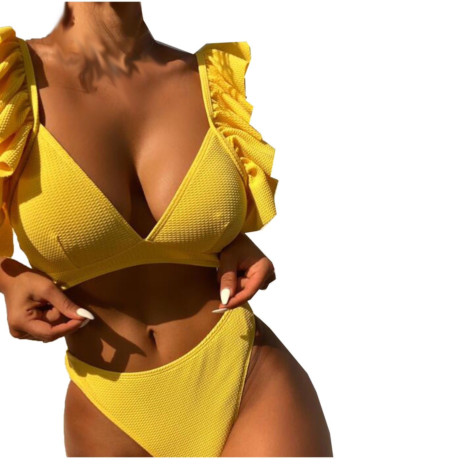 Ersazi Womens Bathing Suits Womens Solid Color Split Bikini Ruffles
