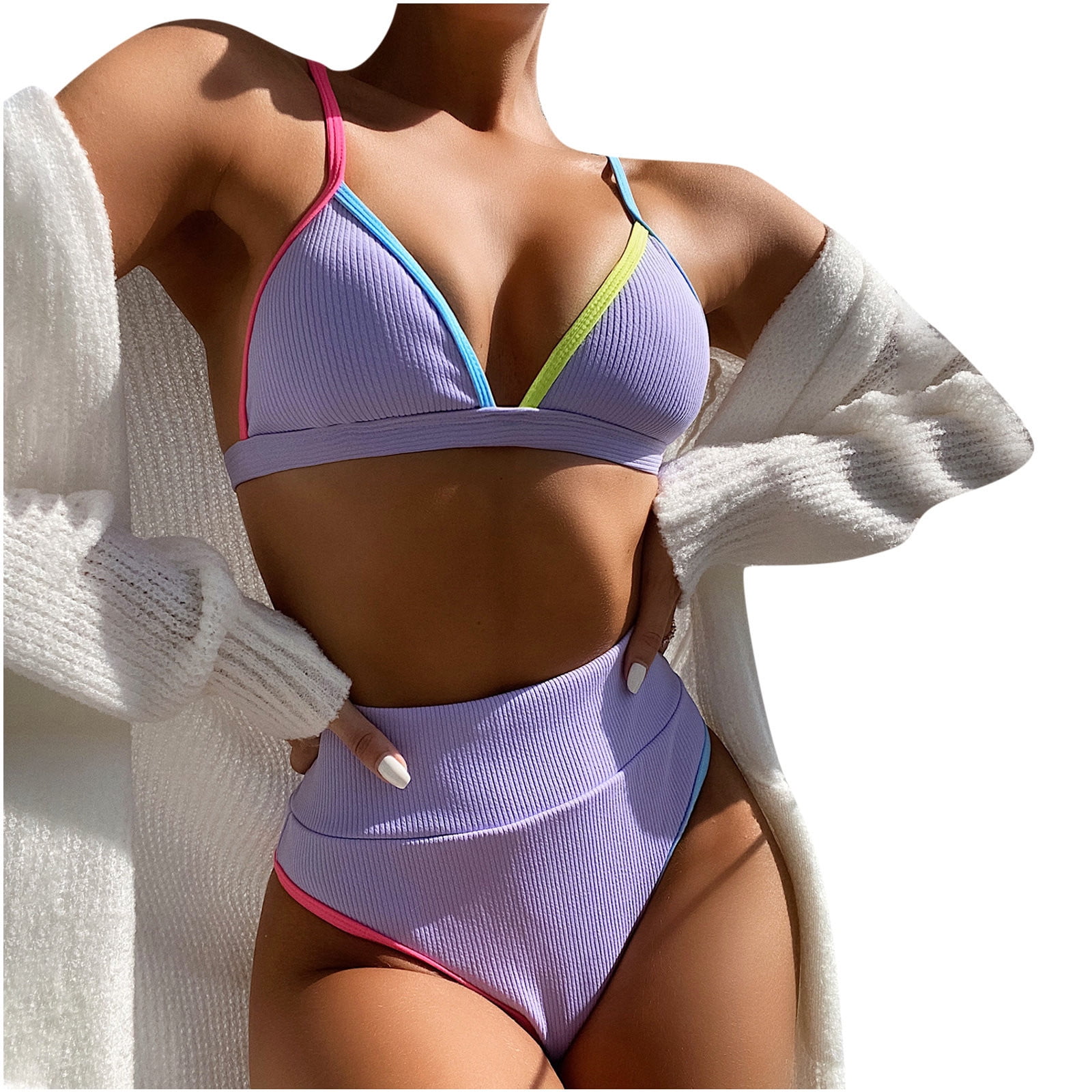 Ersazi Womens Swimsuits Fashion Women Patchwork Swimwear Bikini Split