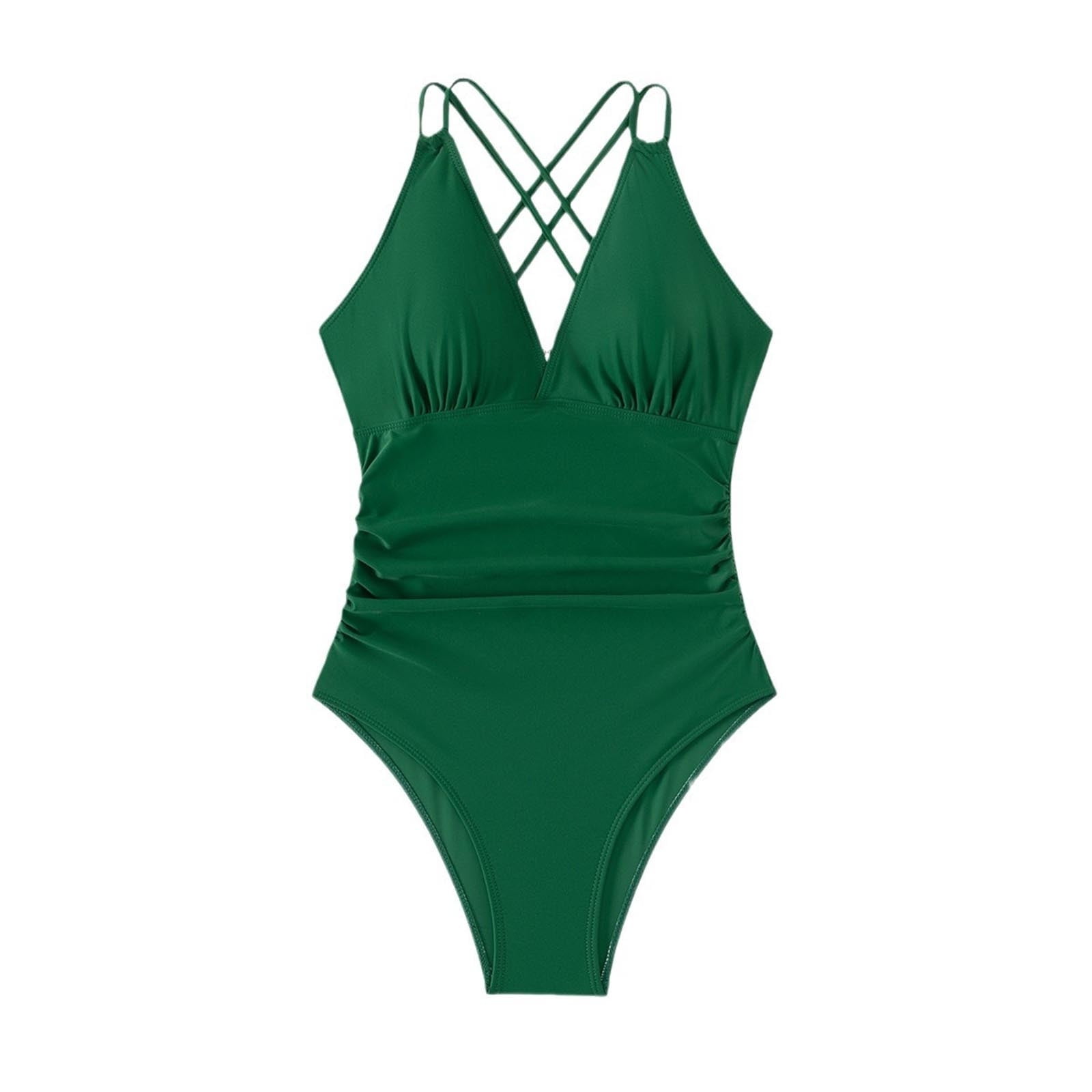 Ersazi Womens Swimsuits New Solid Color Swimsuit Pleated Back Hollow Thin Swimsuit In Clearance