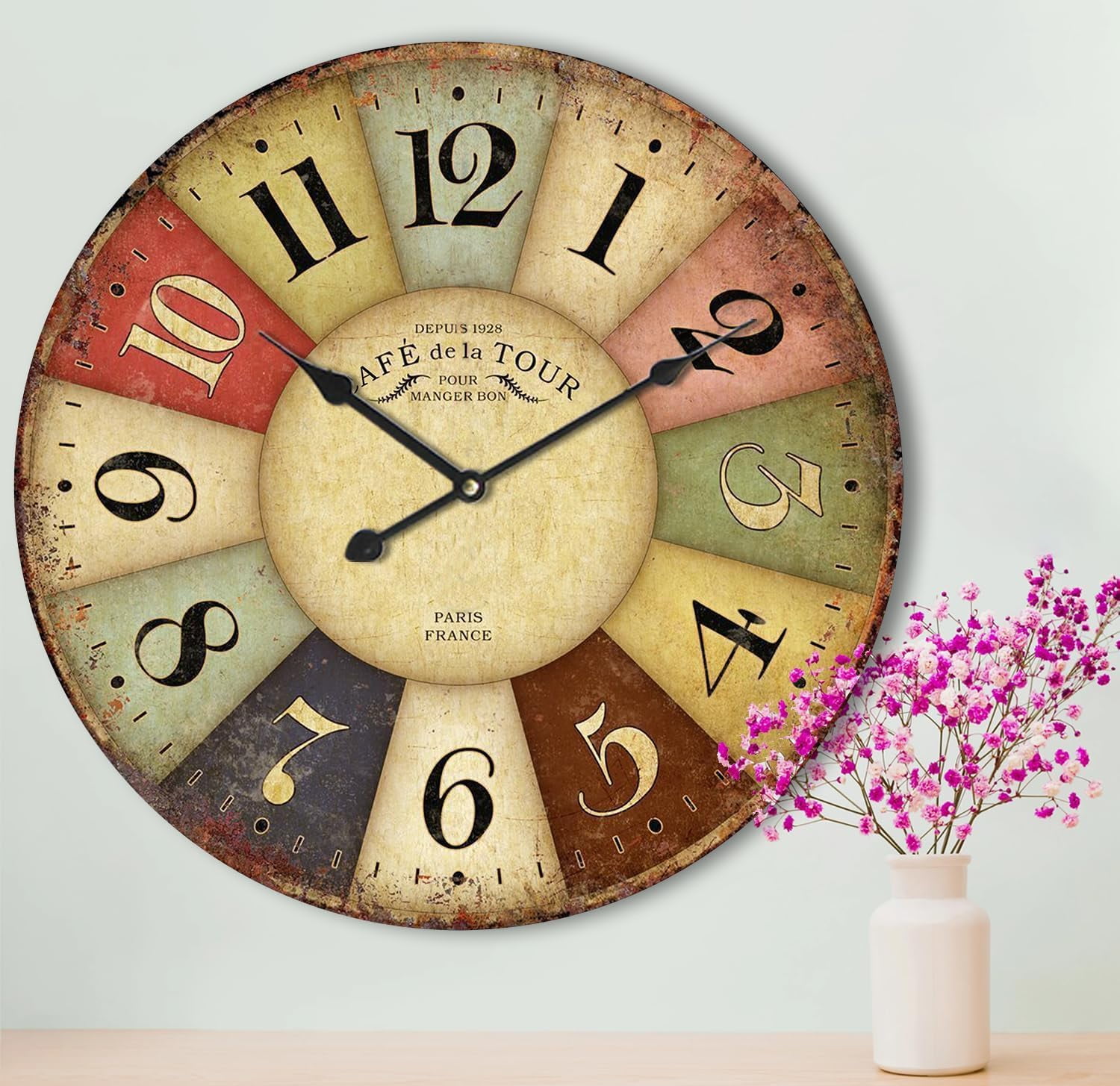 Eruner 24 Inch Vintage Wall Clocks French Style Retro Wall Clock Large ...