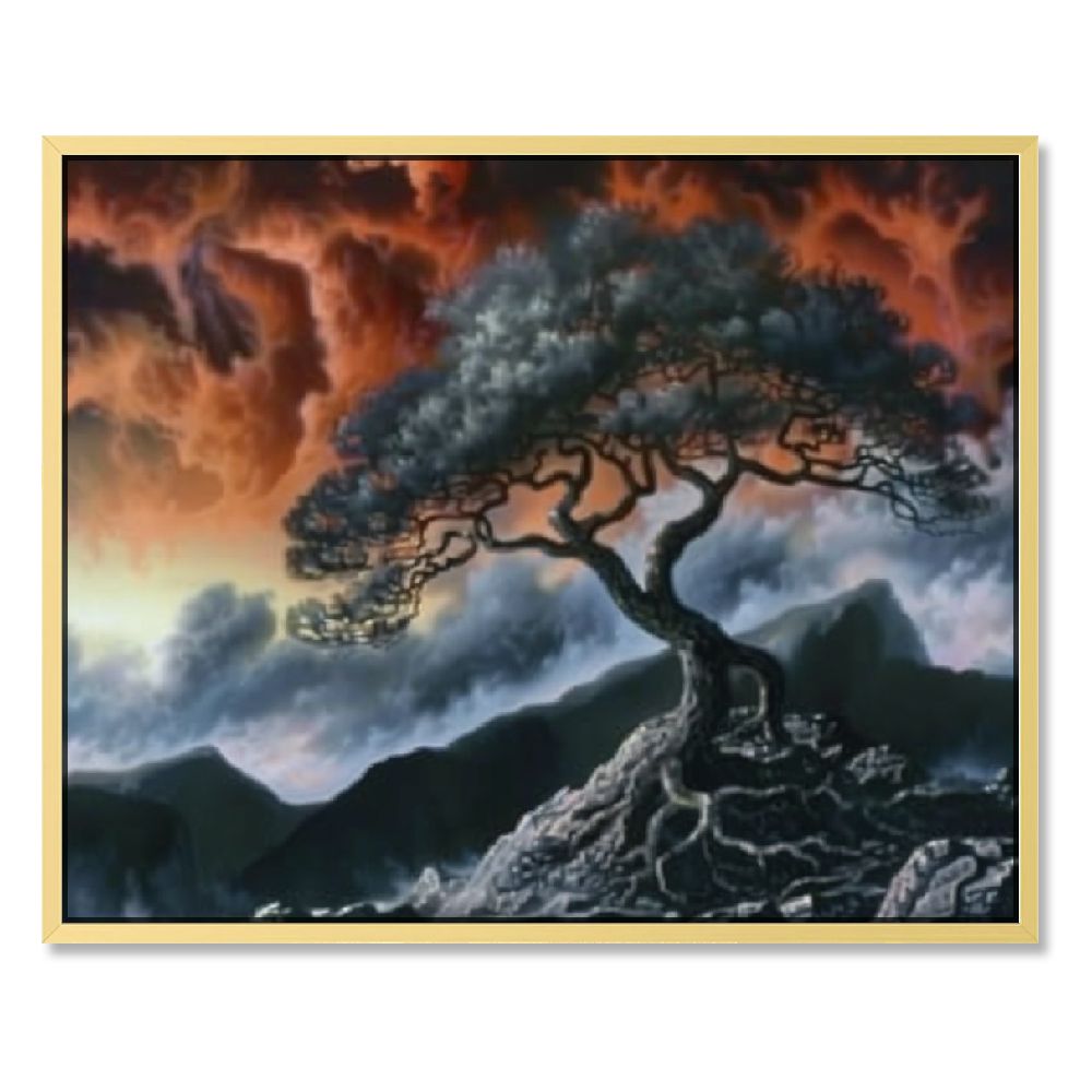 Erupting Volcano Lava Cherry Blossom Tree Wall Art Paintings Canvas ...